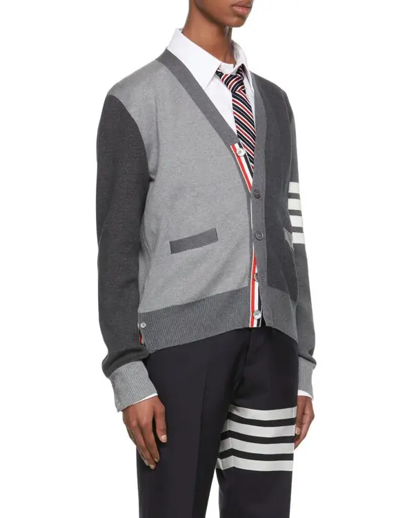 Thom Browne Color-block V-neck Cardigan With Striped Details - Black