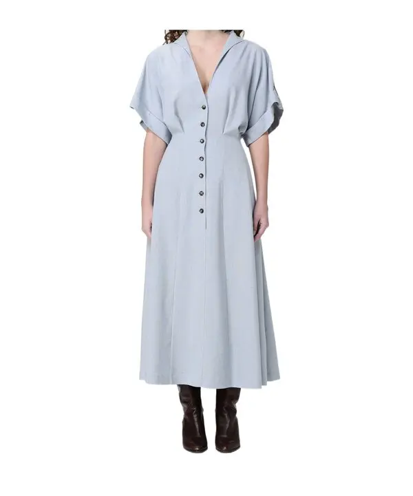 Alberta Ferretti Short-sleeved V-neck Midi Dress - Blue
