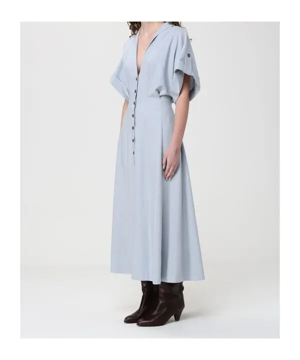 Alberta Ferretti Short-sleeved V-neck Midi Dress - Blue