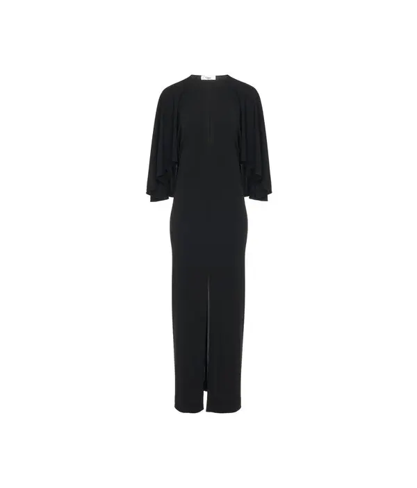 Chloé Cape Effect Crepe Maxi Dress With Front And Rear Zippers