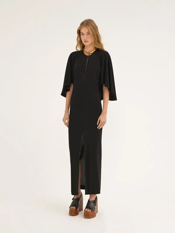 Chloé Cape Effect Crepe Maxi Dress With Front And Rear Zippers