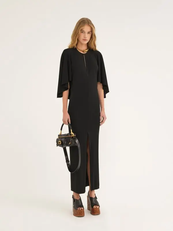 Chloé Cape Effect Crepe Maxi Dress With Front And Rear Zippers