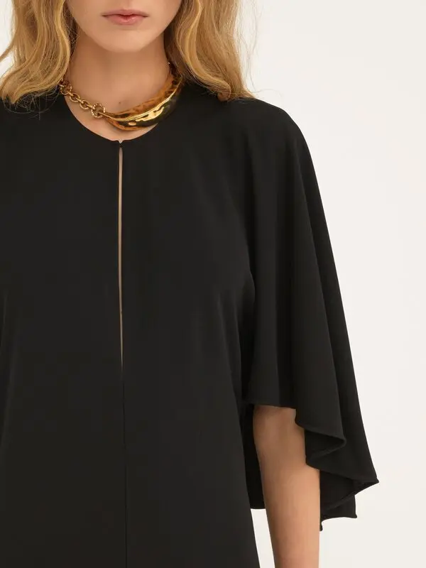 Chloé Cape Effect Crepe Maxi Dress With Front And Rear Zippers