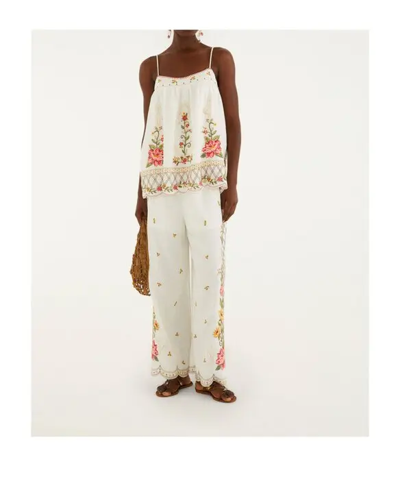 Farm Rio Embroidered Wide-leg Palazzo Pants