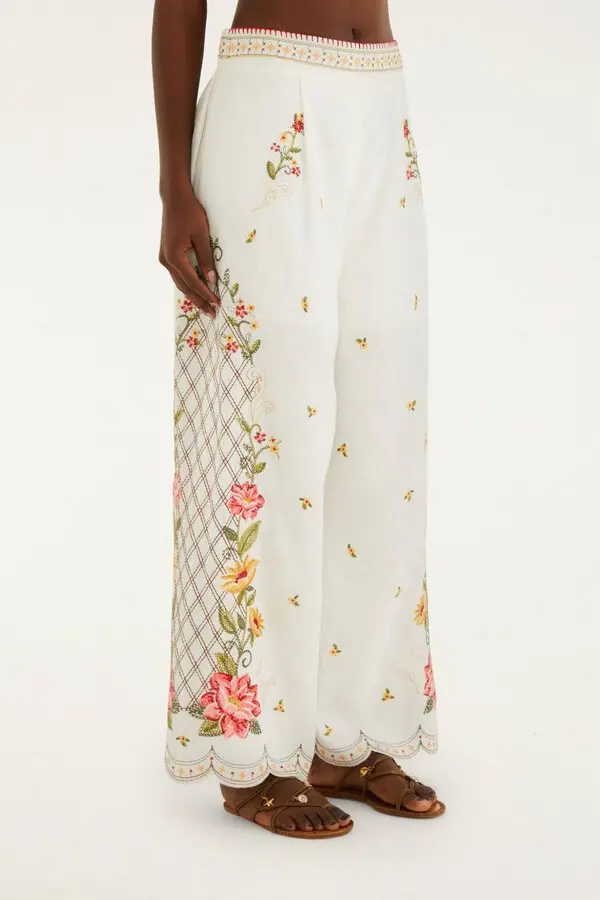 Farm Rio Embroidered Wide-leg Palazzo Pants