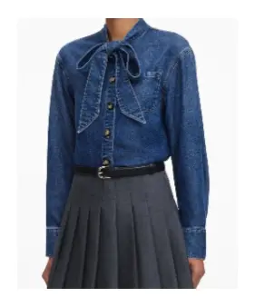 SELF-PORTRAIT Pussy-bow Denim Shirt