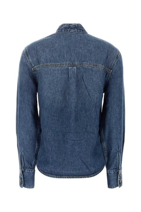 SELF-PORTRAIT Denim Tie Neck Shirt - Blue