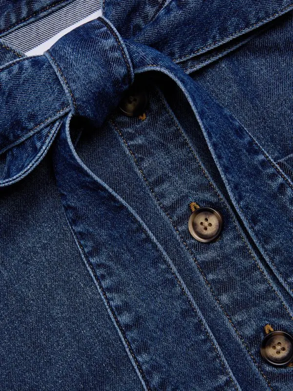 SELF-PORTRAIT Denim Tie Neck Shirt - Blue