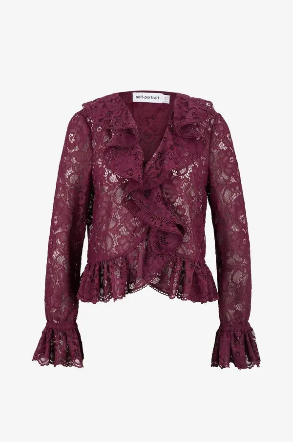 SELF-PORTRAIT Ruffled Lace Top - Plum