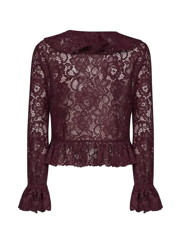 SELF-PORTRAIT Ruffled Lace Top - Plum