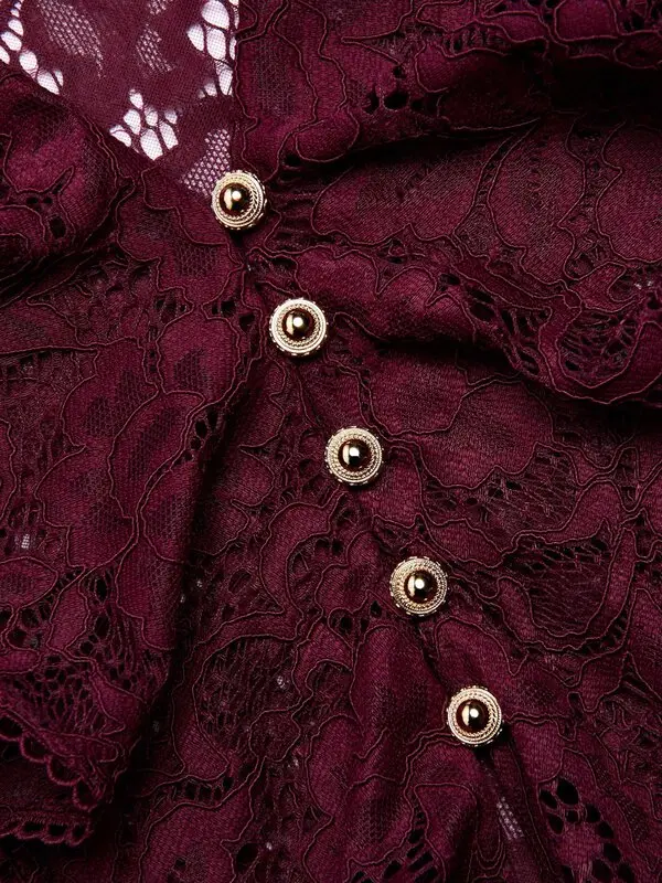 SELF-PORTRAIT Ruffled Lace Top - Plum