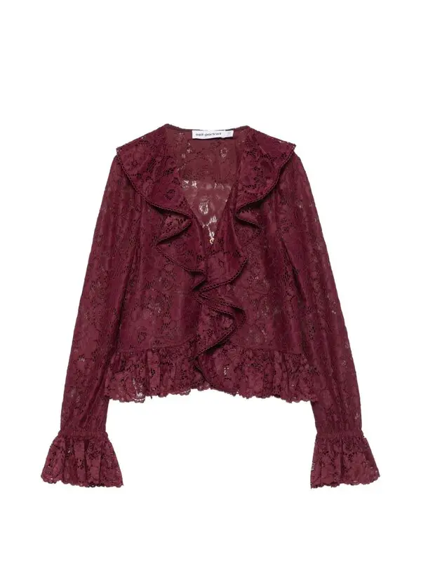 SELF-PORTRAIT Ruffled Lace Top - Plum