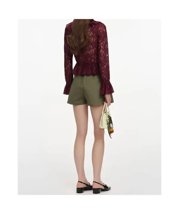 SELF-PORTRAIT Ruffled Lace Top - Plum