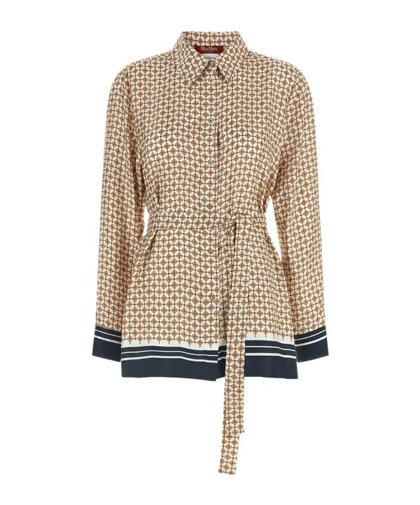 Max Mara Tenuta Silk Scarf Print Belted Shirt