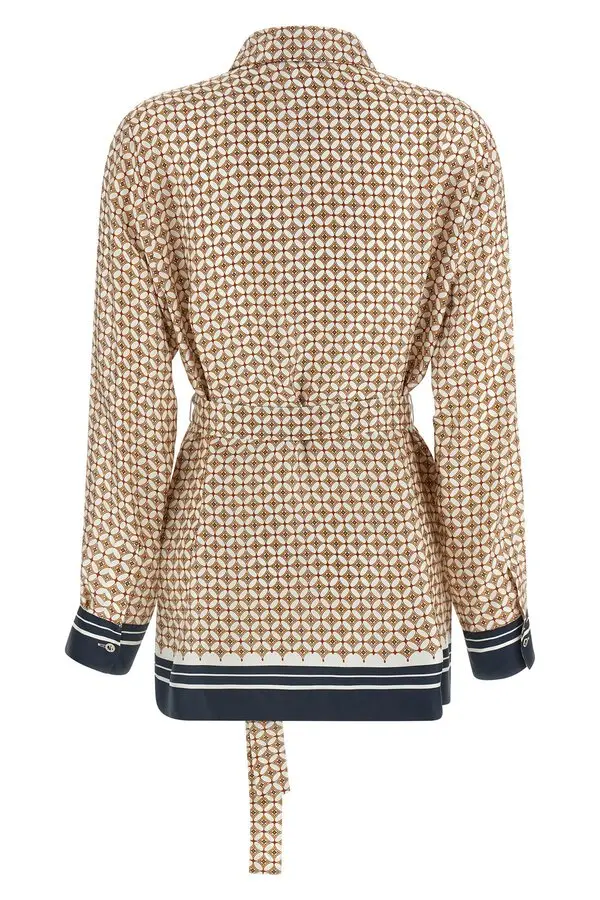 Max Mara Tenuta Silk Scarf Print Belted Shirt