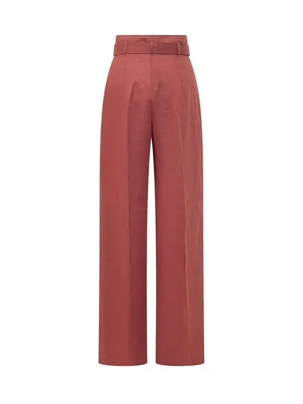 Max Mara Belted Pleated Trousers - Brown