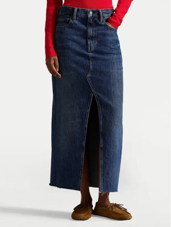 Polo Ralph Lauren Denim Maxi Skirt With Front Slit