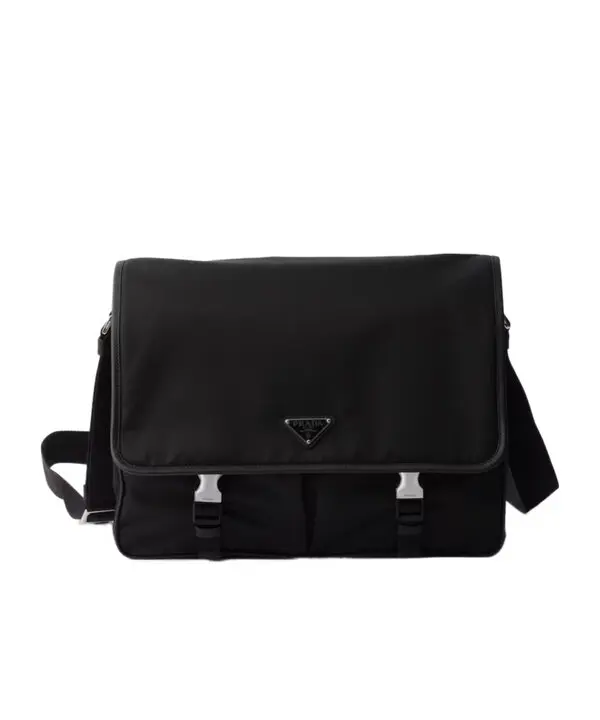Prada Triangle-logo Buckled Shoulder Bag - Black