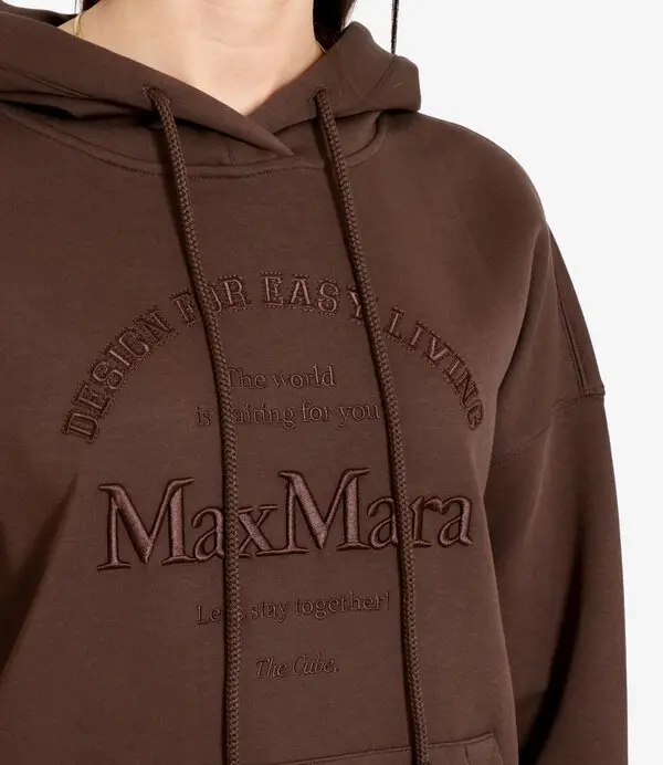 Max Mara Logo Embroidered Drawstring Hoodie - Chocolate-colored