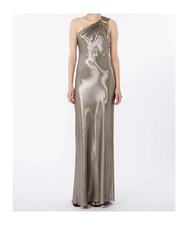 Max Mara Laminated One-shoulder Long Dress