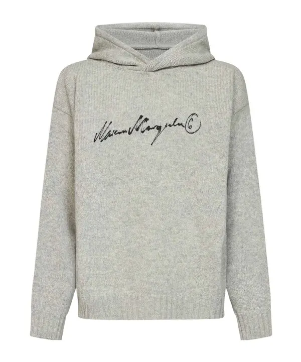 MAISON MARGIELA Knitted Hoodie With Logo Print - Grey