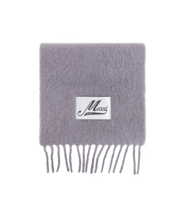 Marni Logo Patch Fringed-edge Scarf - Grey