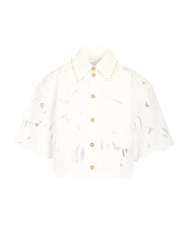 Zimmermann Mahon Embroidered Crop Shirt - White