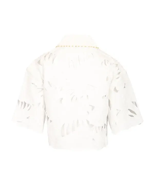Zimmermann Mahon Embroidered Crop Shirt - White
