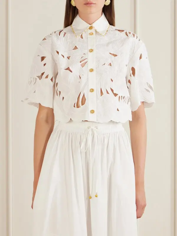 Zimmermann Mahon Embroidered Crop Shirt - White