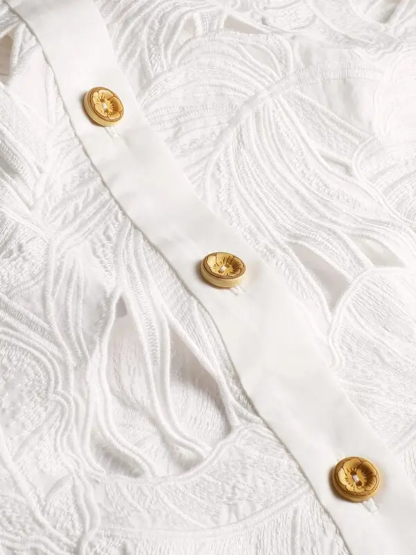 Zimmermann Mahon Embroidered Crop Shirt - White