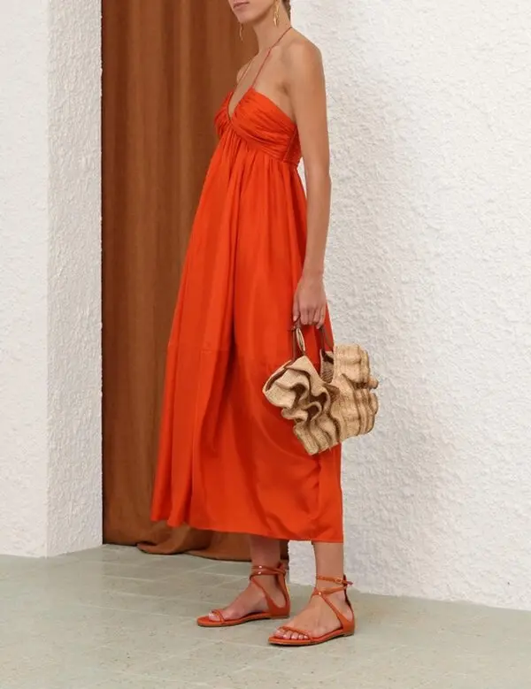 Zimmermann Halterneck Maxi Dress In Silk Habutae - Citrus