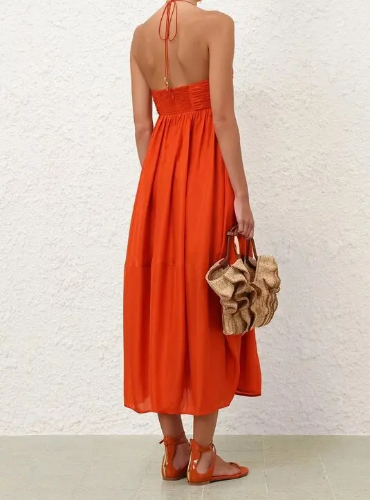 Zimmermann Halterneck Maxi Dress In Silk Habutae - Citrus