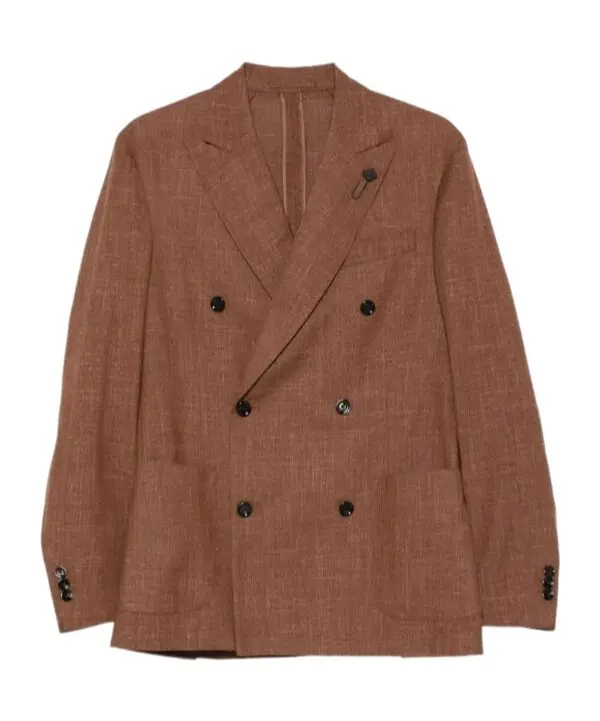 LARDINI Double-breasted Peak-lapel Jacket - Brown