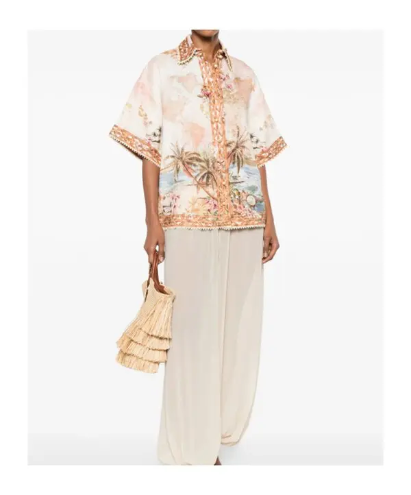 Zimmermann Island Map Print Short Sleeve Shirt - Blue Multicolor
