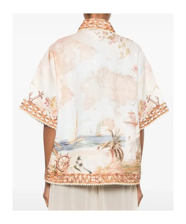 Zimmermann Island Map Print Short Sleeve Shirt - Blue Multicolor