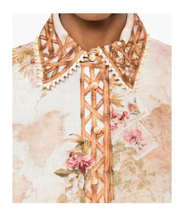 Zimmermann Island Map Print Short Sleeve Shirt - Blue Multicolor