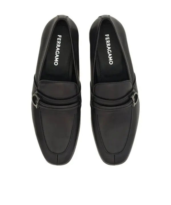 FERRAGAMO Gancini Ornament Moc Toe Loafers - Black