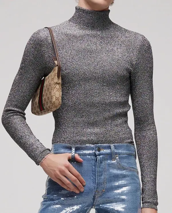 Gucci Mock Neck Knit Sweater - Silver