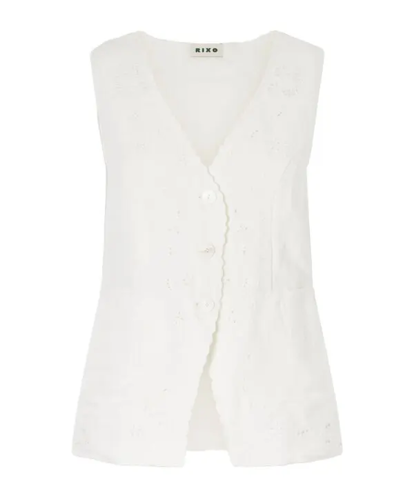 Rixo Sleeveless Lace Trimmed V-neck Top