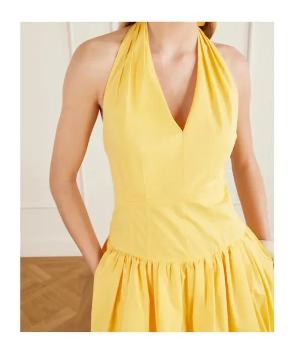 Simkhai Halterneck V-neck Mini Dress With Bubble Hem