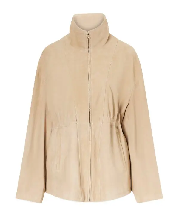 Nour Hammour Suede Stand Collar Zip-up Jacket