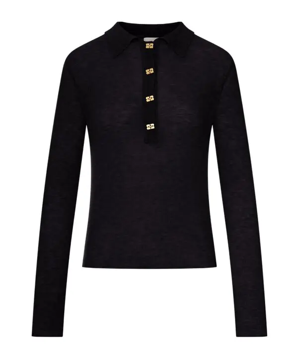 GANNI Ribbed Knit Polo Top