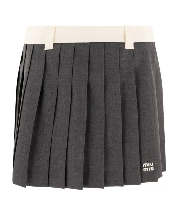 Miu Miu Pleated Mini Skirt With Logo Detail