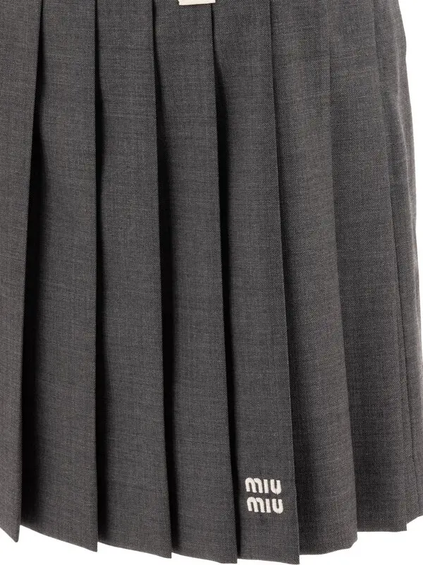 Miu Miu Pleated Mini Skirt With Logo Detail