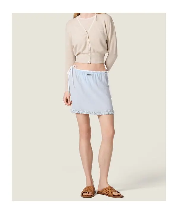 Miu Miu Cashmere Cardigan With Lace Trim And Logo