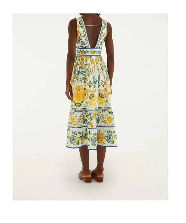 Farm Rio Floral V-neck Midi Dress With Waist Tie