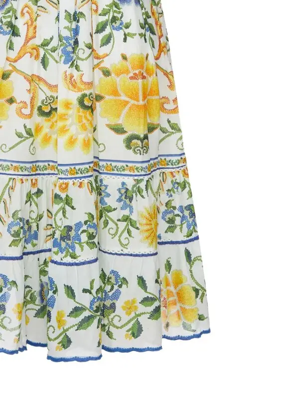 Farm Rio Floral V-neck Midi Dress With Waist Tie