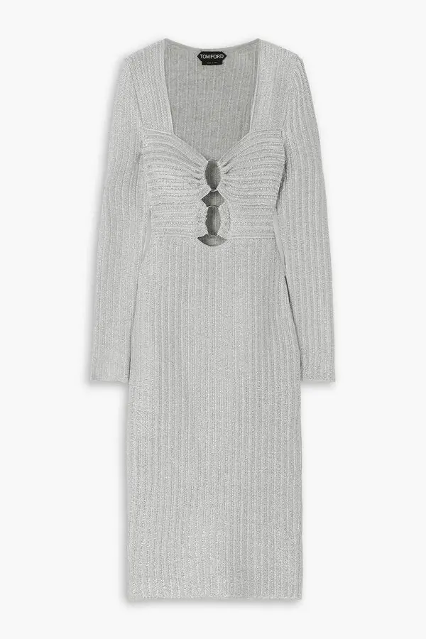 TOM FORD Ribbed Metallic Cutout Midi Dress