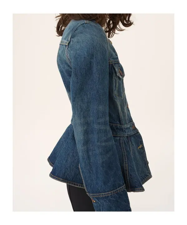 Chloé Scoop-neck Peplum Denim Jacket - Indigo