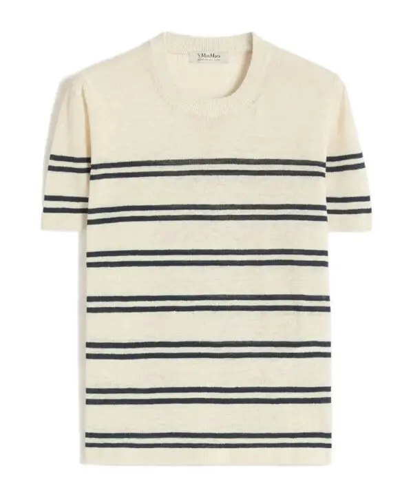 Max Mara Striped Fine Knit Short Sleeve Crewneck Pullover